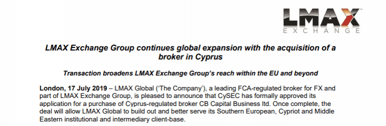 LMAX Exchange acquire Cyprus Broker